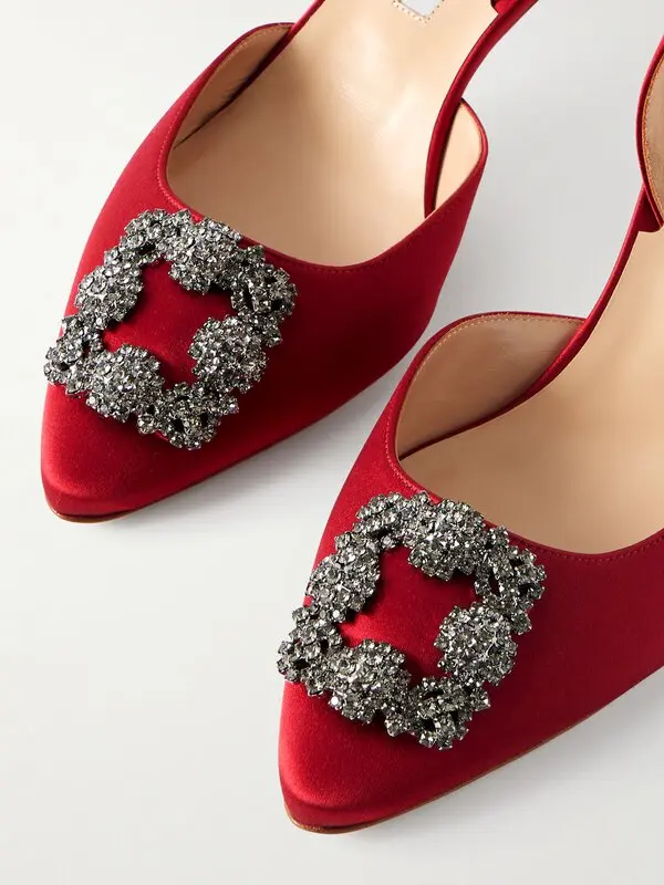 Manolo Blahnik Hangisi 50 Embellished Satin Slingback Pumps - Red