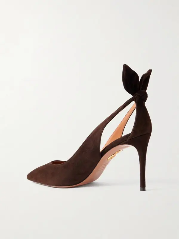 AQUAZZURA Bow Tie 85 Suede Pumps - Brown