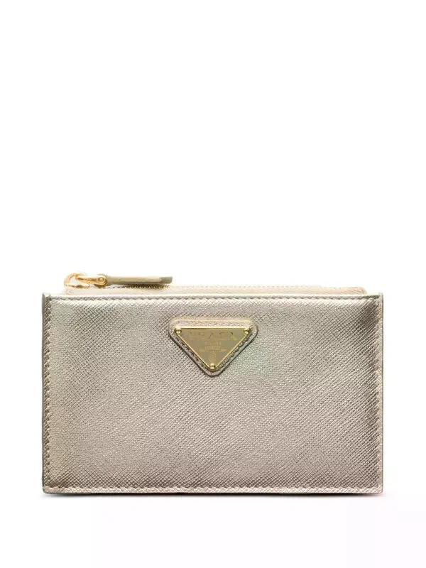 Prada Logo Zip Wallet - Silver