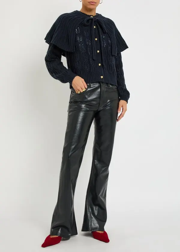 FRAME Cape-effect Cable-knit Wool-blend Cardigan - Navy