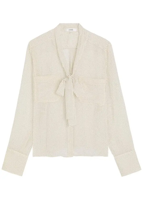 FRAME Polka-dot Tie-neck Silk Blouse - Ecru