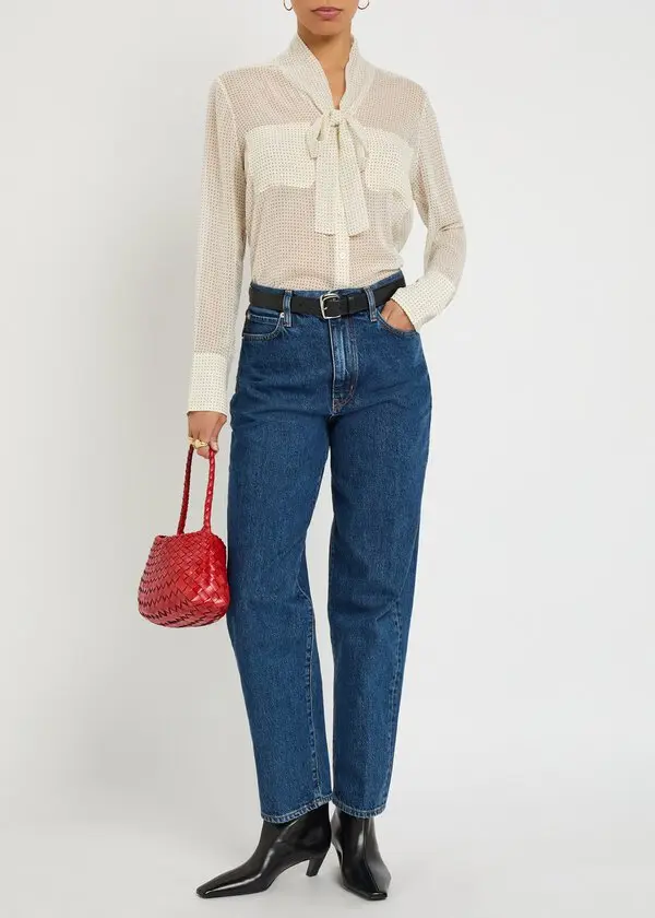 FRAME Polka-dot Tie-neck Silk Blouse