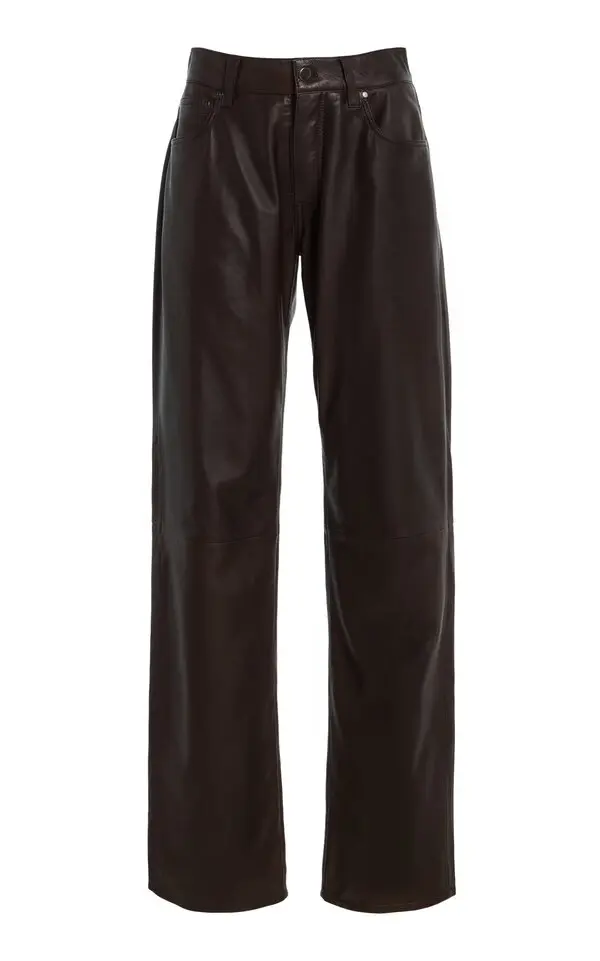 EB DENIM Low Rise Baggy Leather Trousers - Brown