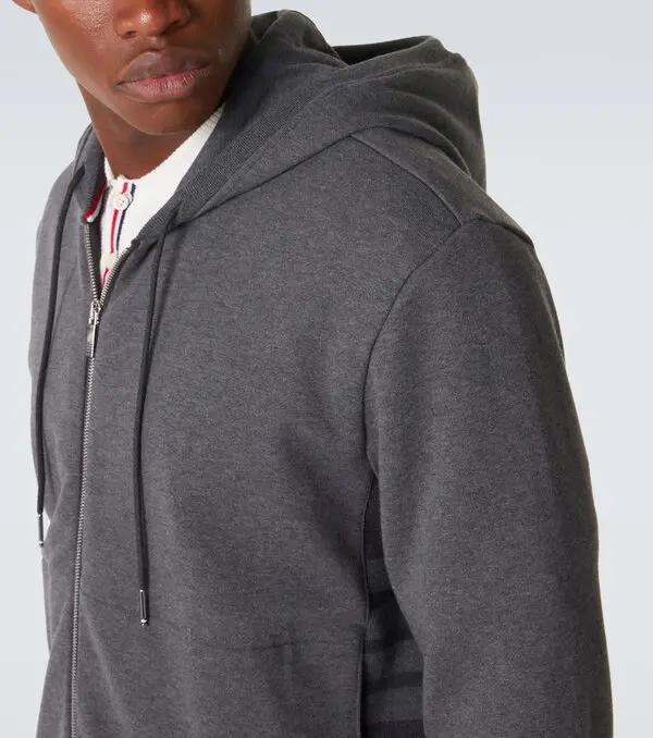 Thom Browne 4-bar Cotton Jersey Zip-up Hoodie