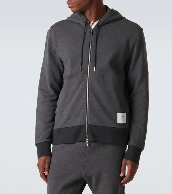 Thom Browne 4-bar Cotton Jersey Zip-up Hoodie