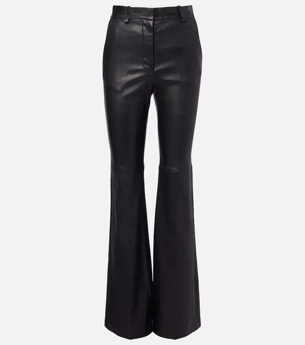 JOSEPH Tafira Mid-rise Leather Flared Trousers - Black