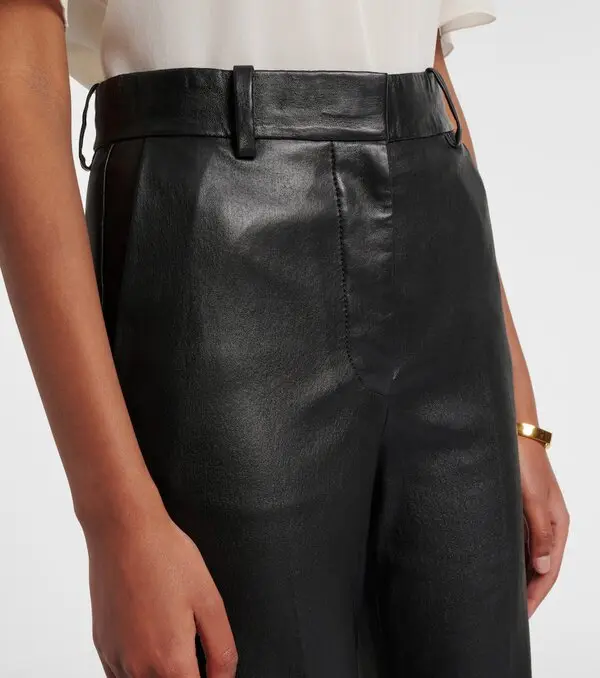 JOSEPH Tafira Mid-rise Leather Flared Trousers - Black