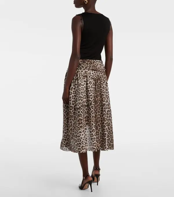 JACQUES WEI Asymmetric Midi Dress With Leopard Print And Lace Trim