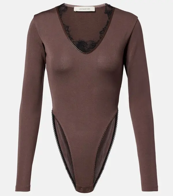 JACQUES WEI Lace-trimmed Long-sleeved Bodysuit