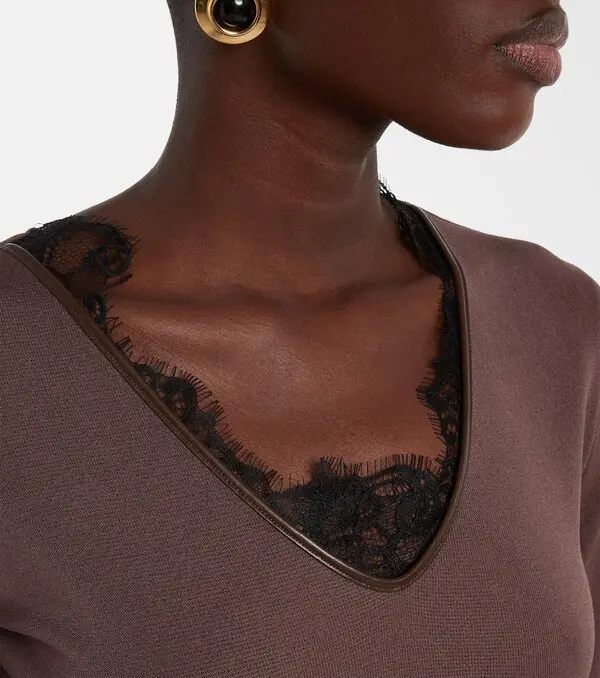 JACQUES WEI Lace-trimmed Long-sleeved Bodysuit