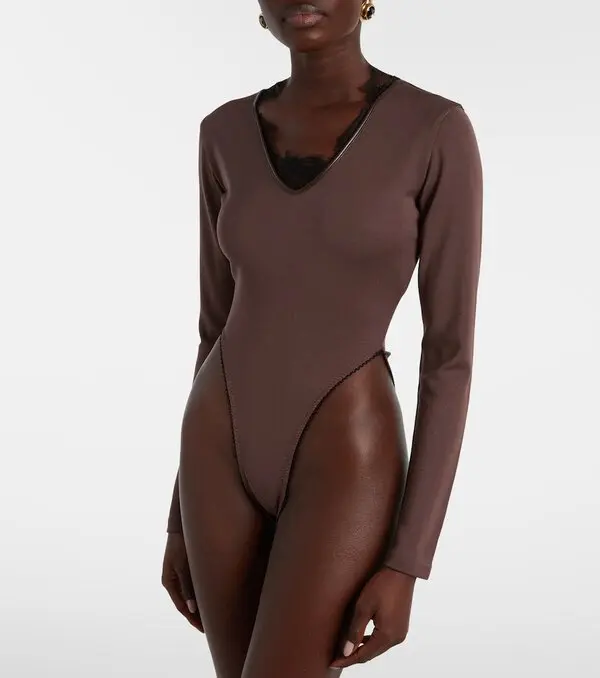 JACQUES WEI Lace-trimmed Long-sleeved Bodysuit