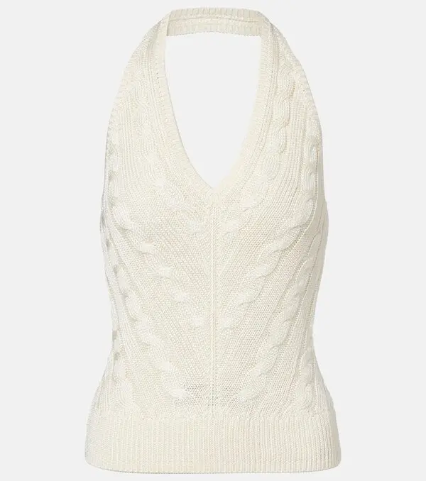 Ralph Lauren Cable-knit Halterneck Silk Top - White