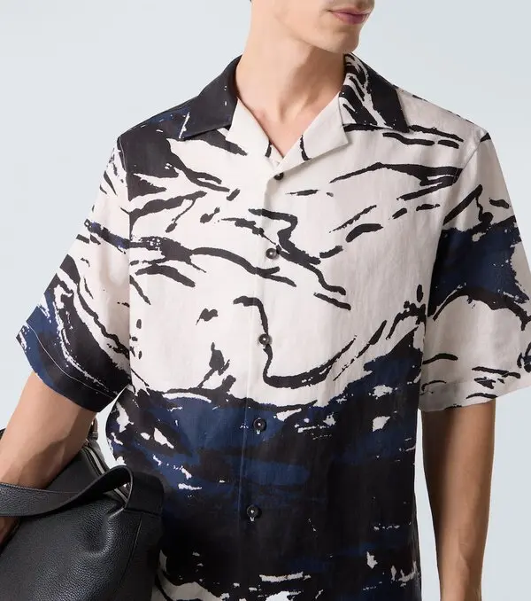 Commas Printed Linen Bowling Shirt - Multicoloured
