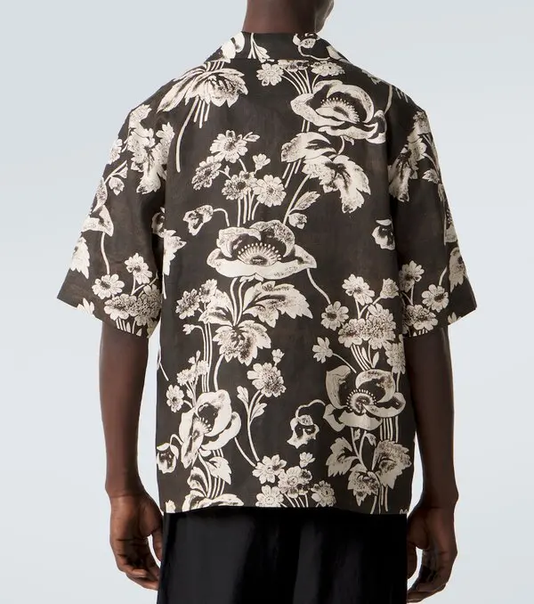 Commas Floral Linen Bowling Shirt - Black