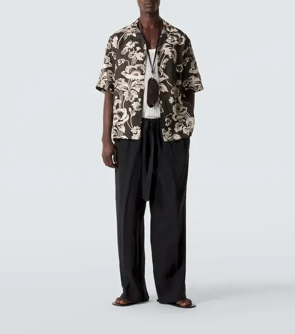 Commas Floral Linen Bowling Shirt - Black