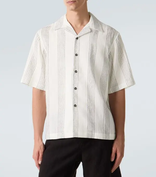 Commas Textured Striped Cotton Bowling Shirt