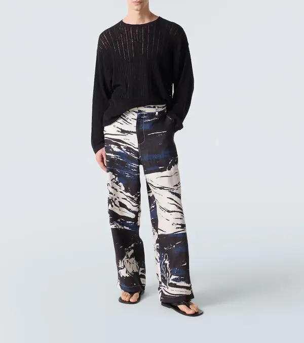 Commas Printed Linen Straight Leg Trousers