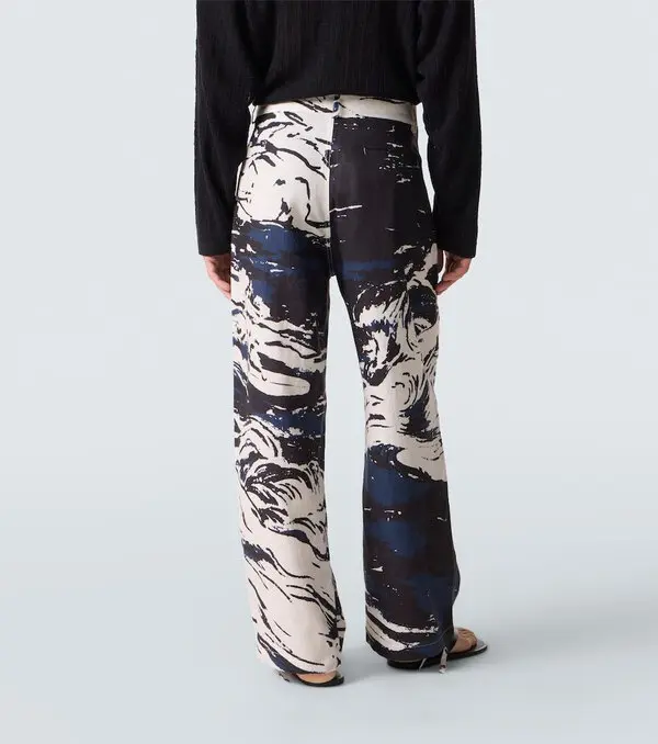Commas Printed Linen Straight Leg Trousers