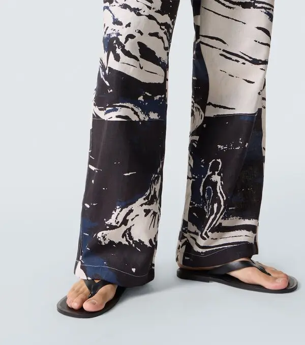 Commas Printed Linen Straight Leg Trousers
