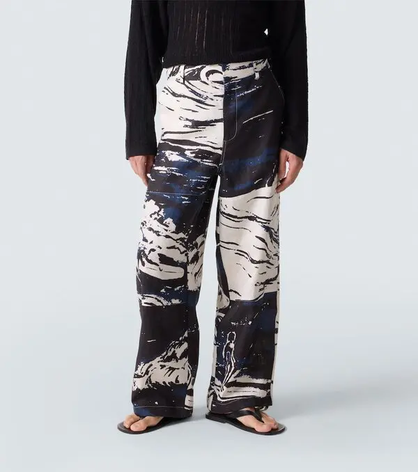 Commas Printed Linen Straight Leg Trousers