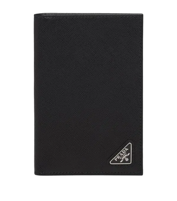 Prada Saffiano Leather Logo Passport Holder - Black