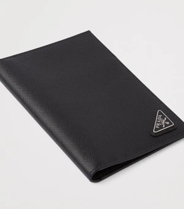 Prada Saffiano Leather Logo Passport Holder - Black