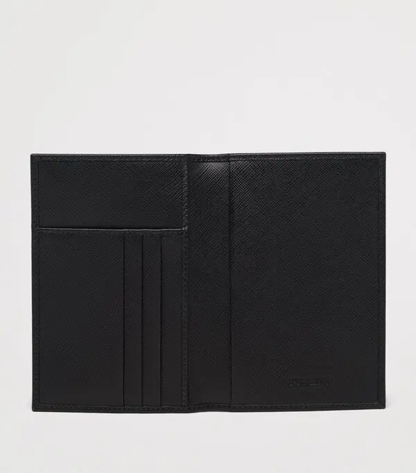 Prada Saffiano Leather Logo Passport Holder - Black