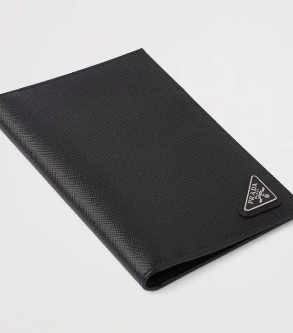 Prada Saffiano Leather Logo Passport Holder - Black