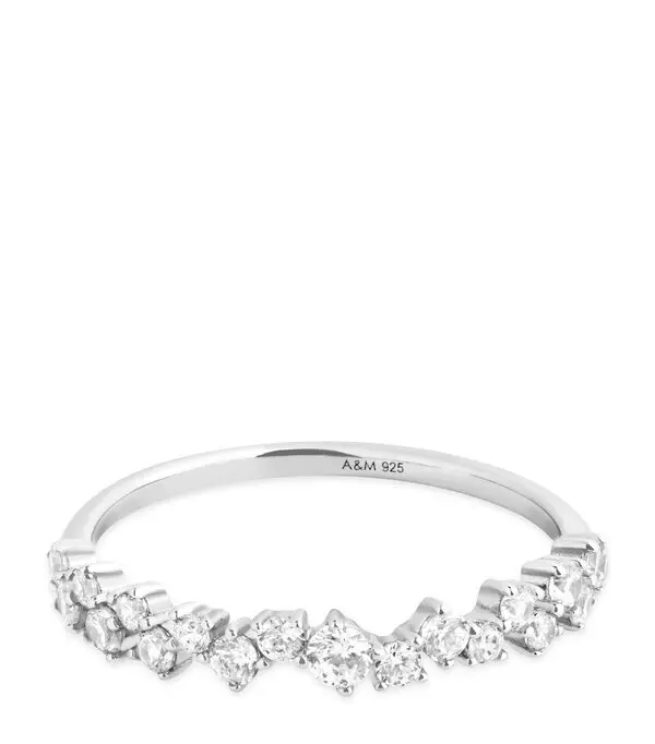 ASTRID & MIYU Rhodium-plated Crystal Scatter Band Ring - Silver