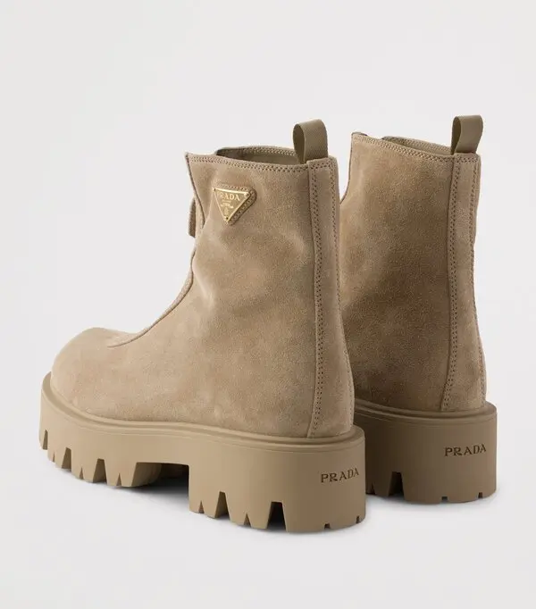 Prada Suede Triangle Ankle Boots 50 - Neutral