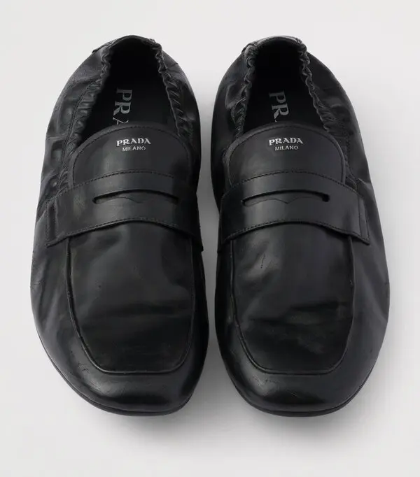 Prada Antiqued Leather Shuffle Loafers - Black