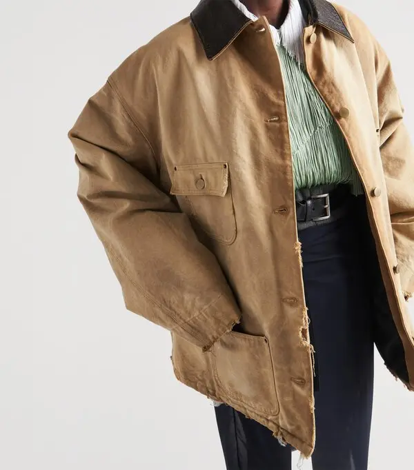 Prada Cotton Canvas Distressed Jacket With Leather Collar - Neutral