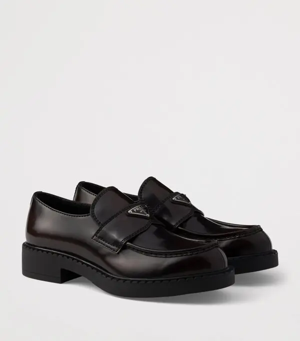 Prada Brushed Leather Loafers With Triangle Logo