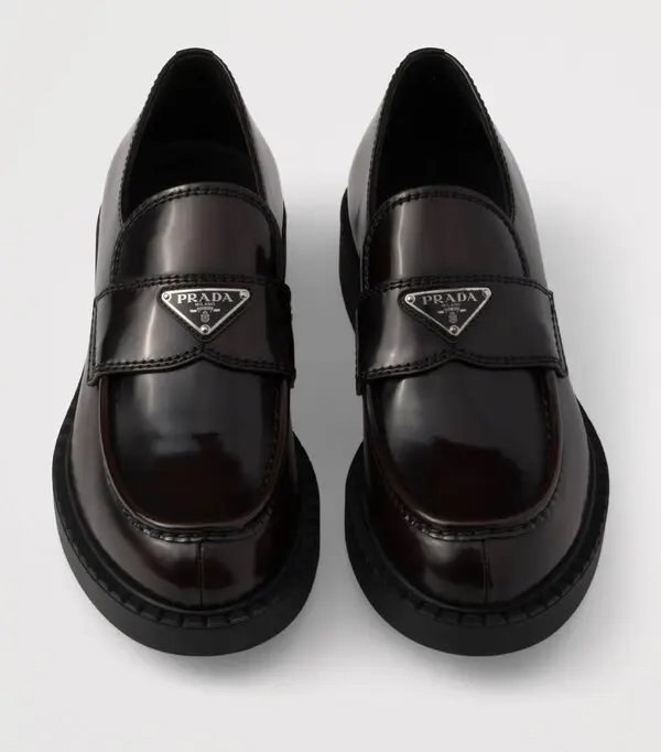 Prada Brushed Leather Loafers With Triangle Logo