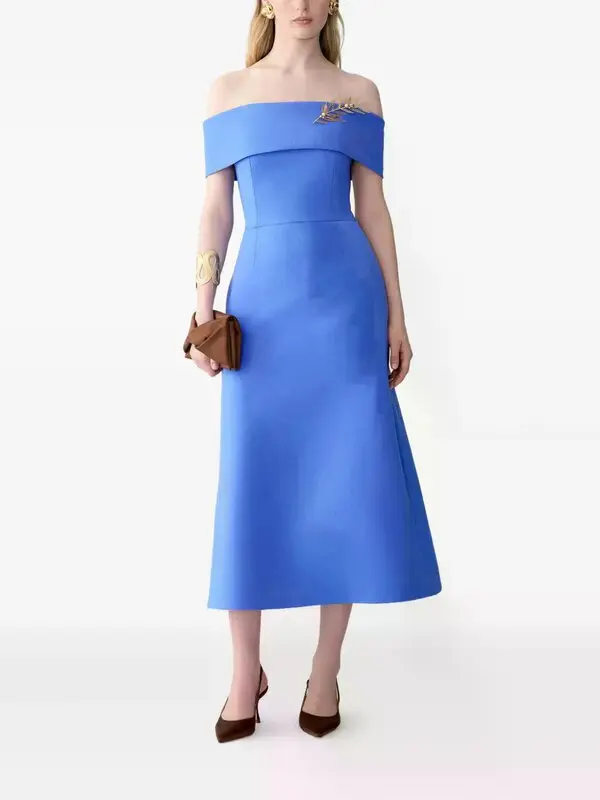 Carolina Herrera Off-shoulder A-line Midi Dress In Bi-stretch Wool