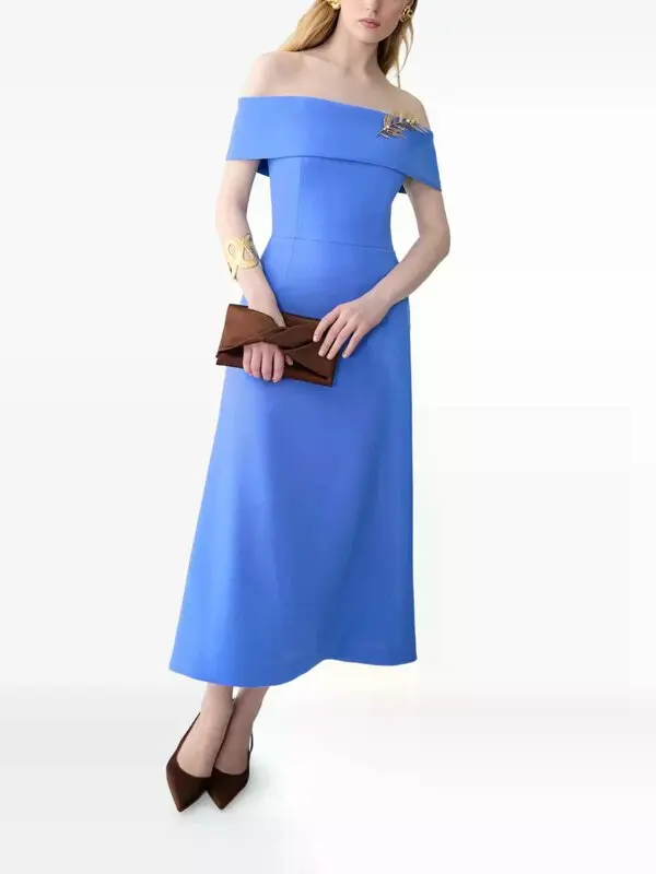 Carolina Herrera Off-shoulder A-line Midi Dress In Bi-stretch Wool