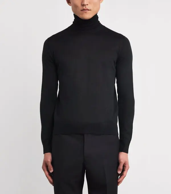 Isaia Wool-silk-cashmere Rollneck Sweater - Black