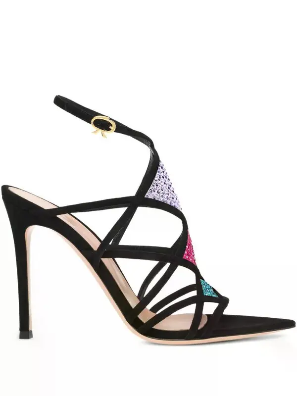 GIANVITO ROSSI Suede Confetti Embellished Strappy Stiletto Sandals - Black