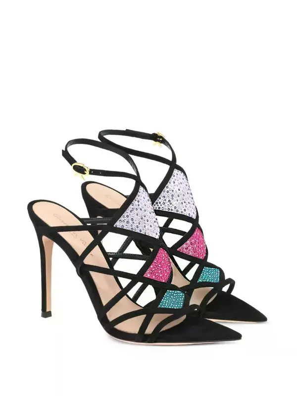 GIANVITO ROSSI Suede Confetti Embellished Strappy Stiletto Sandals