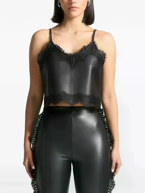Manière De Voir Lace Trimmed Vegan Leather Camisole - Black