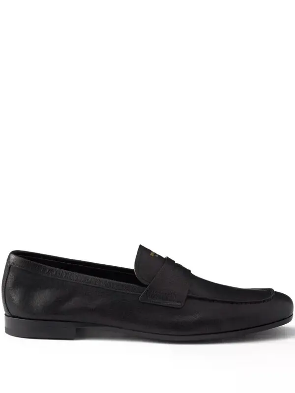 Prada Leather Band Logo Loafers