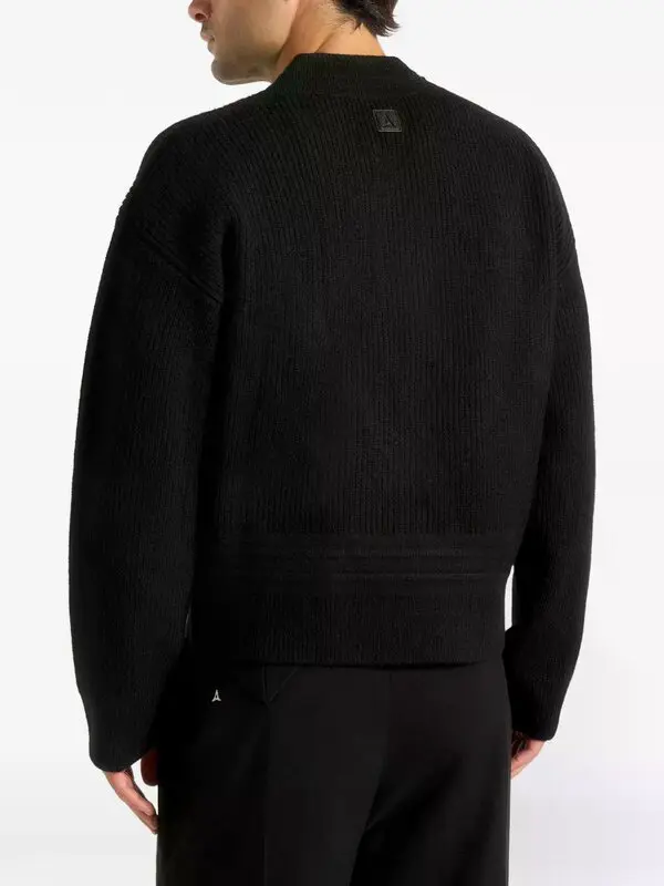 Manière De Voir V-neck Ribbed Knit Sweater With Embroidered Logo