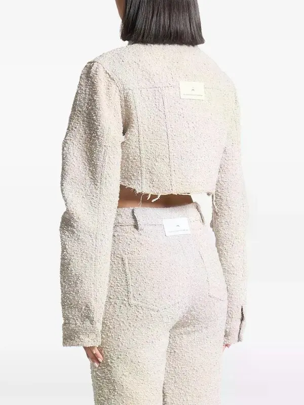 Manière De Voir Bouclé Cropped Jacket With Distressed Hem - Neutrals