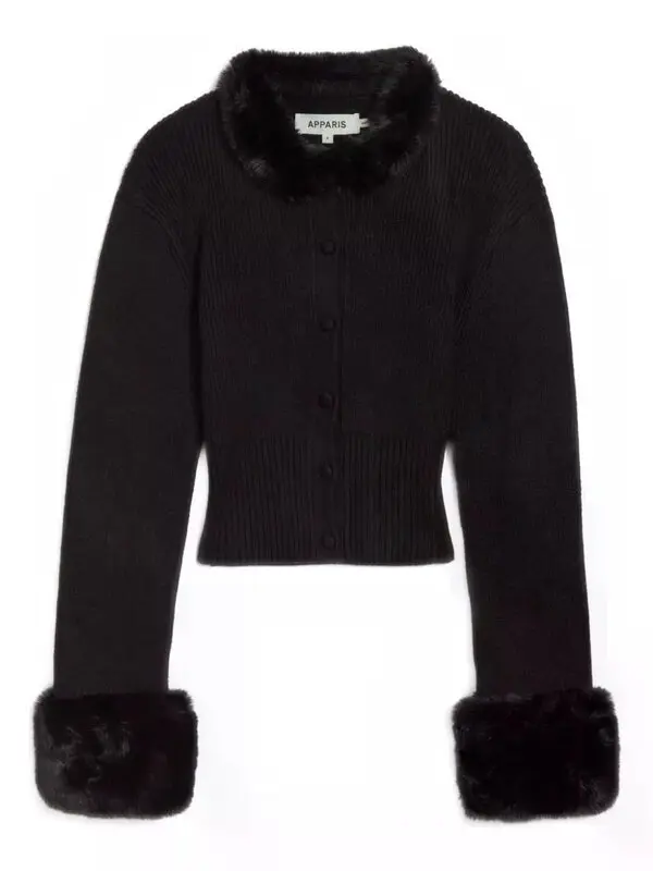 Apparis Rosa Faux Fur Trimmed Cardigan - Black