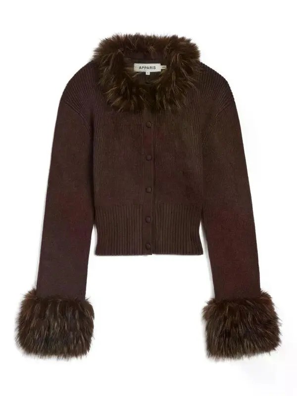 Apparis Rosa Cardigan With Faux-fur Trim - Brown