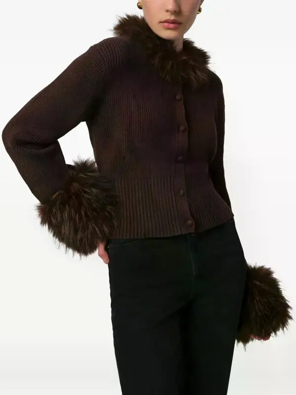 Apparis Rosa Cardigan With Faux-fur Trim - Brown
