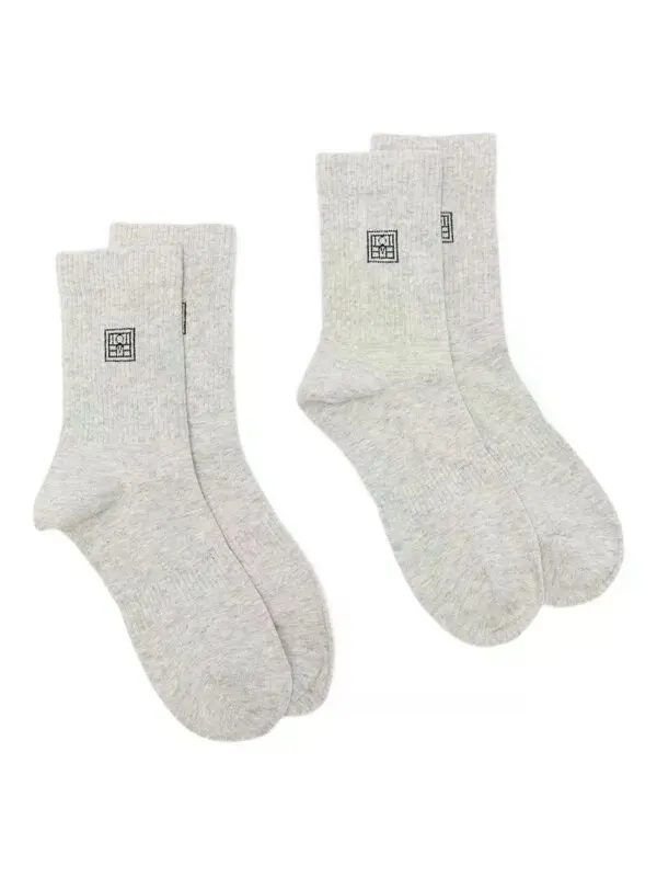 TOTEME Monogram-embroidered Socks - Grey