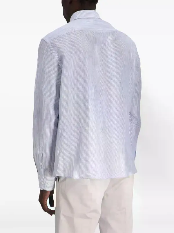 BOSS Striped Linen Shirt - Blue