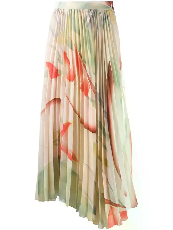 Etro Pleated Maxi Skirt With Foliage Print