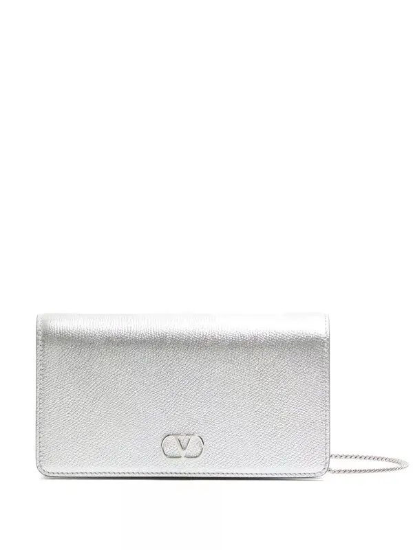 Valentino Garavani Vlogo Signature Mini Shoulder Bag In Laminated Grainy Calfskin - Silver